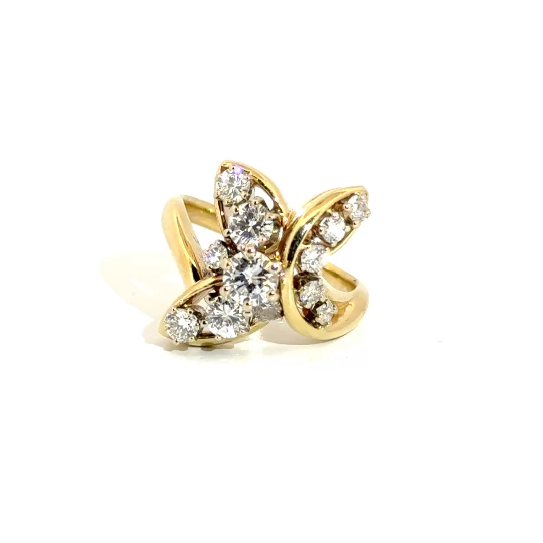 1.49cttw. Natural Diamond Swirl Design Fashion Ring in 14K Yellow Gold ...