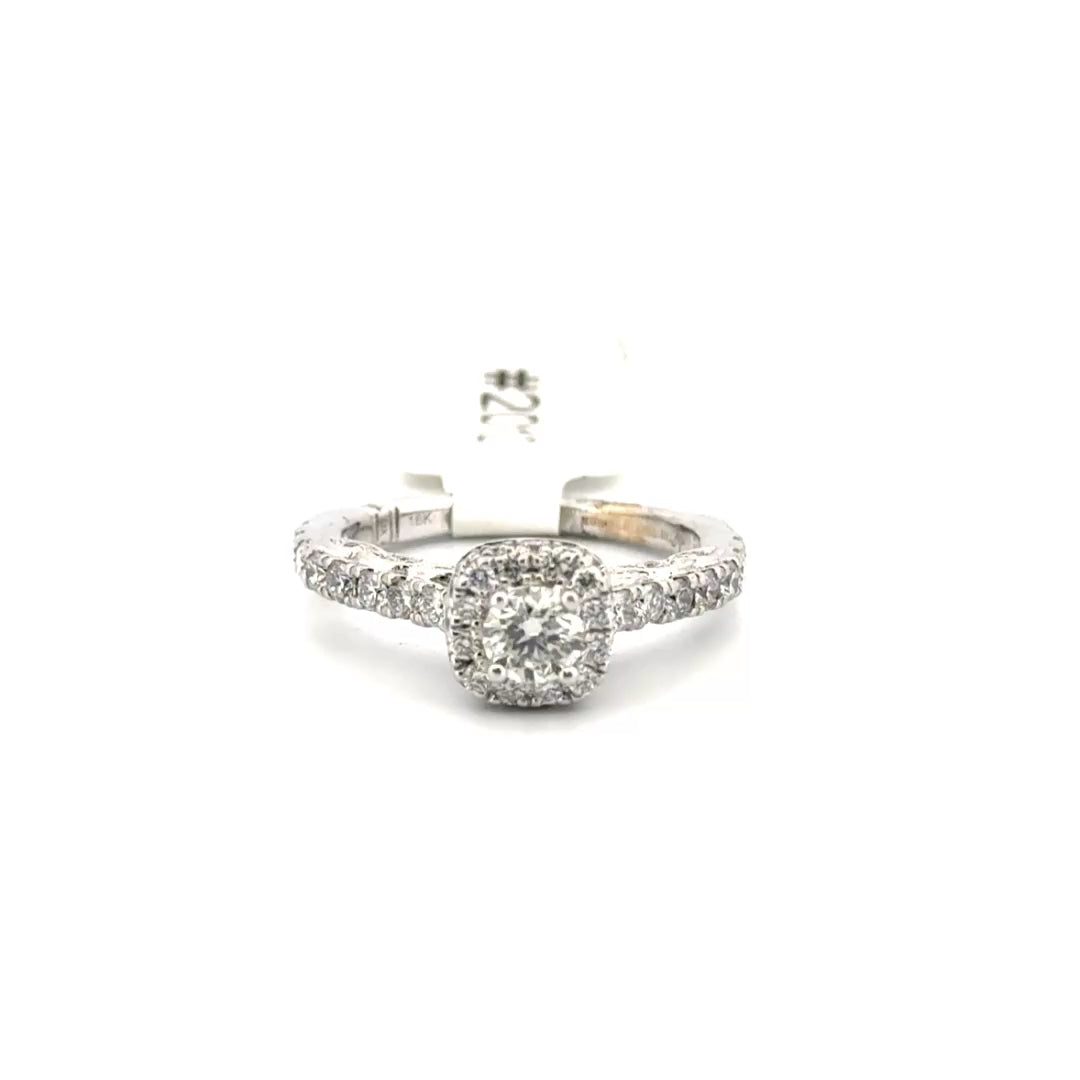 Round Natural Diamond Set in 18K White Gold Diamond Halo Mounting ...