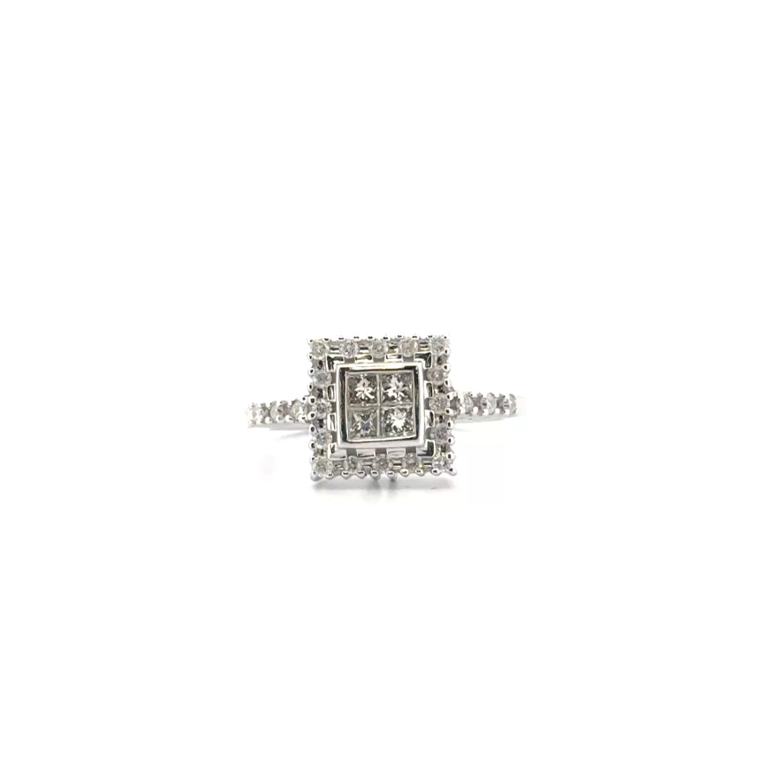 Natural Diamond Quad Set in Halo Engagement Ring in 14K White Gold ...